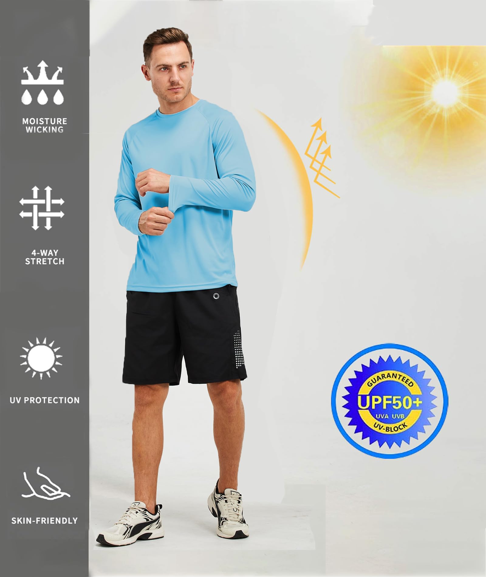 Men's 2 pack UPF 50+ Long Sleeve Shirts UV Sun Protection Quick Dry Workout Shirts for fishing Running Hiking White Grey XL