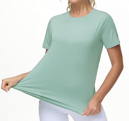 THE GYM PEOPLE Women's Workout Short Sleeve Breathable T-Shirts Athletic Yoga Tee Tops Light Green
