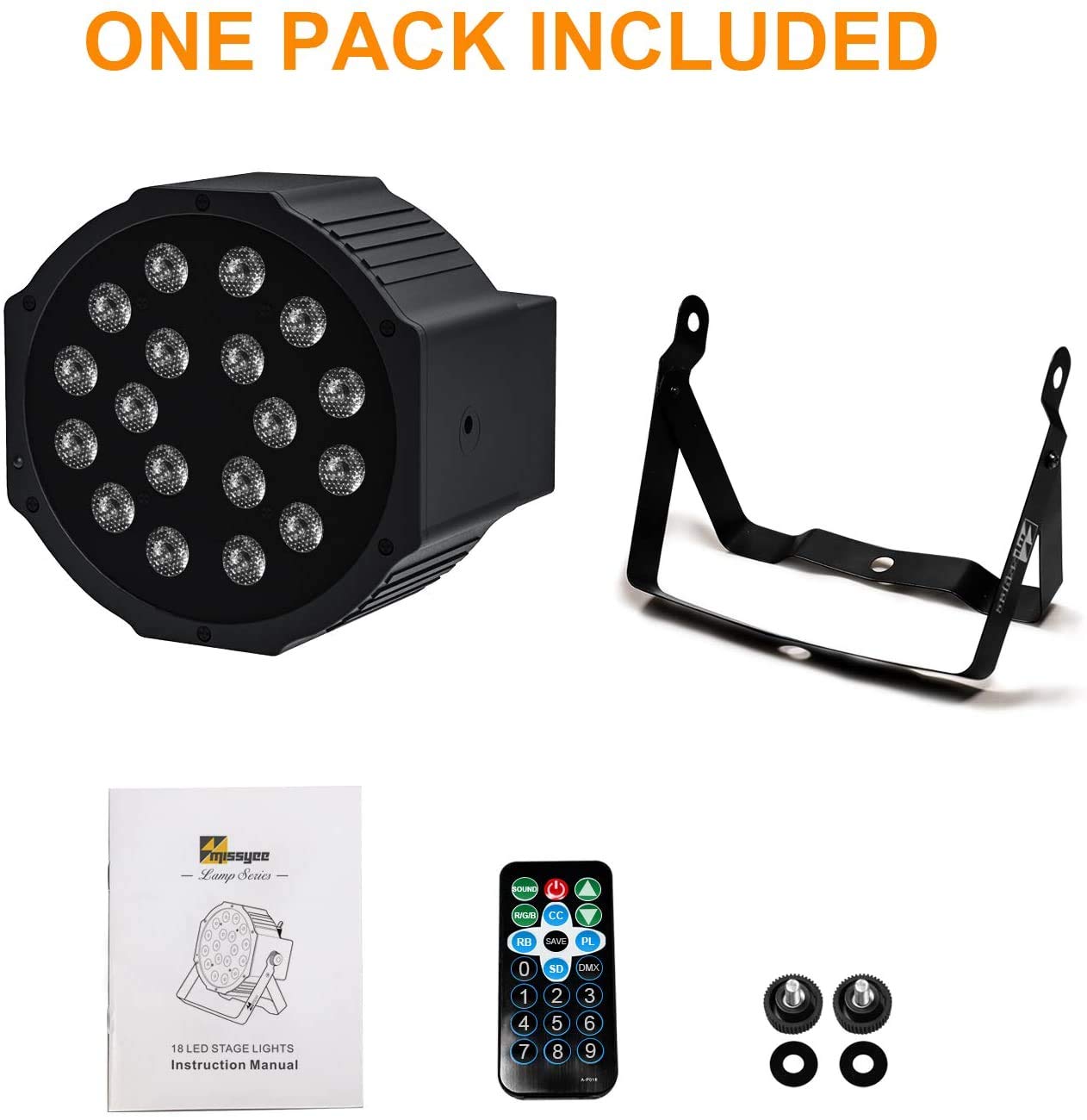 Missyee 18 RGB LED DJ Stage Uplight -DMX Control Sound Activated with Remote Control and 7 Modes LED for Wedding, Events, Christmas and Halloween Music Disco Party -R&D in USA -8 Pack