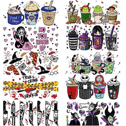 UV DTF Cup Wrap, Transfer Stickers for Glass Cups，UV DTF Cup Wrap Transfer Cup Stickers Decals Waterproof Rub on Transfers for Crafts Vintage（Halloween Series-12Sheets）
