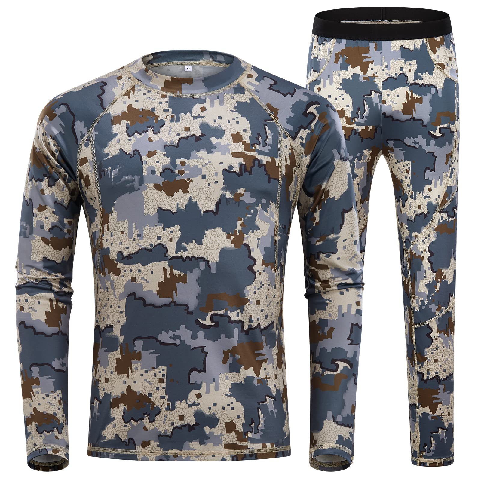 NEW VIEW Hunting Base Layer Underwear Set for Men, Camo Long Sleeve Shirt and Long John Pants