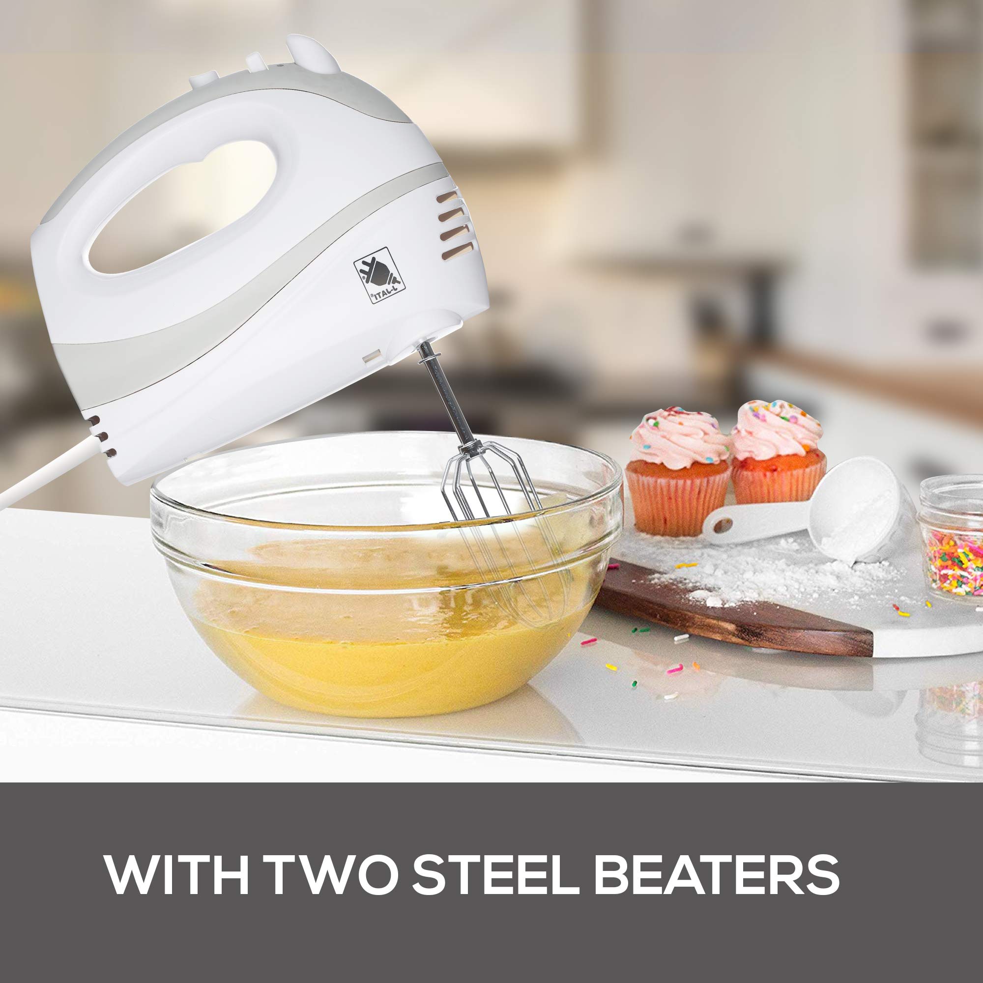 J-Jati Cake Mixer Hand Mixer Electric Cake Beater 5 Speed Powerful Handheld Mixer Food, with Turbo and Easy Eject Button, Beaters and Dough Hooks included Whipping Batter (Black)