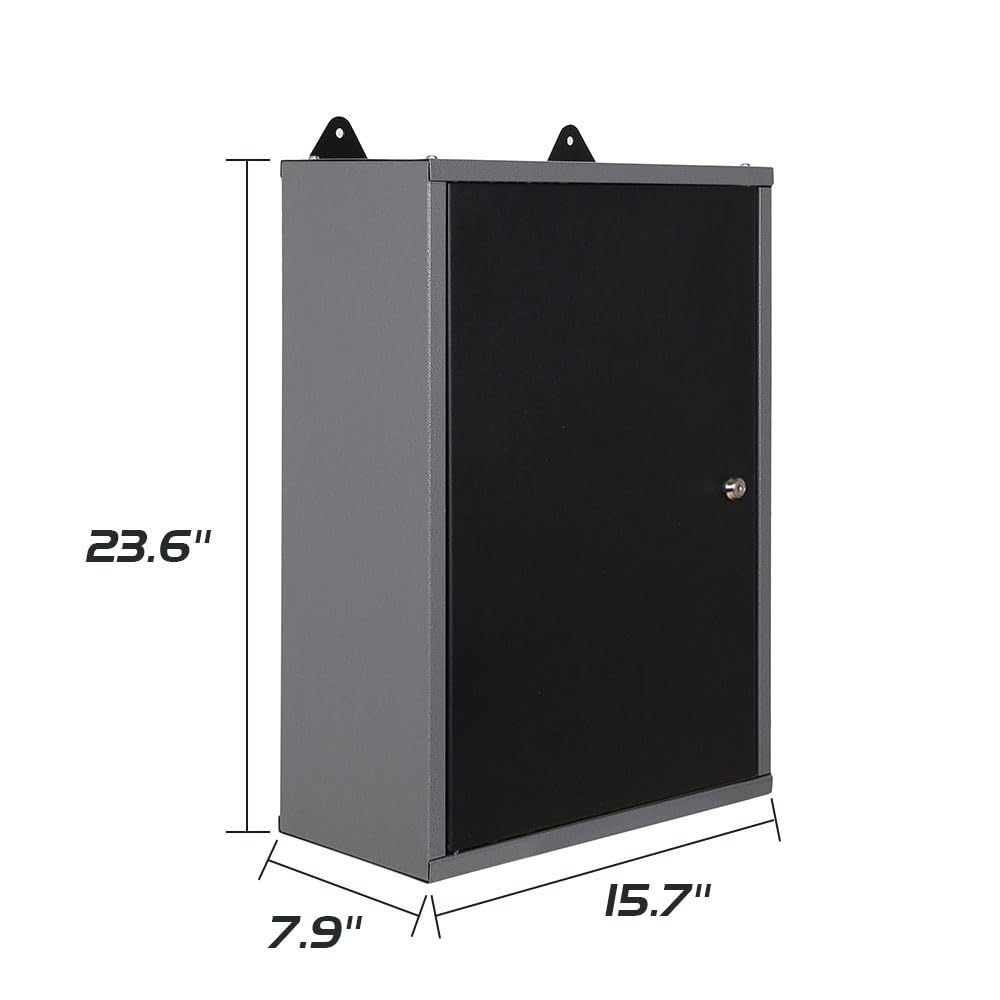 JZD Metal Storage Cabinets, Wall Mounted Tool Chest with 1 Locking Door, for Home Office, Black and Gray