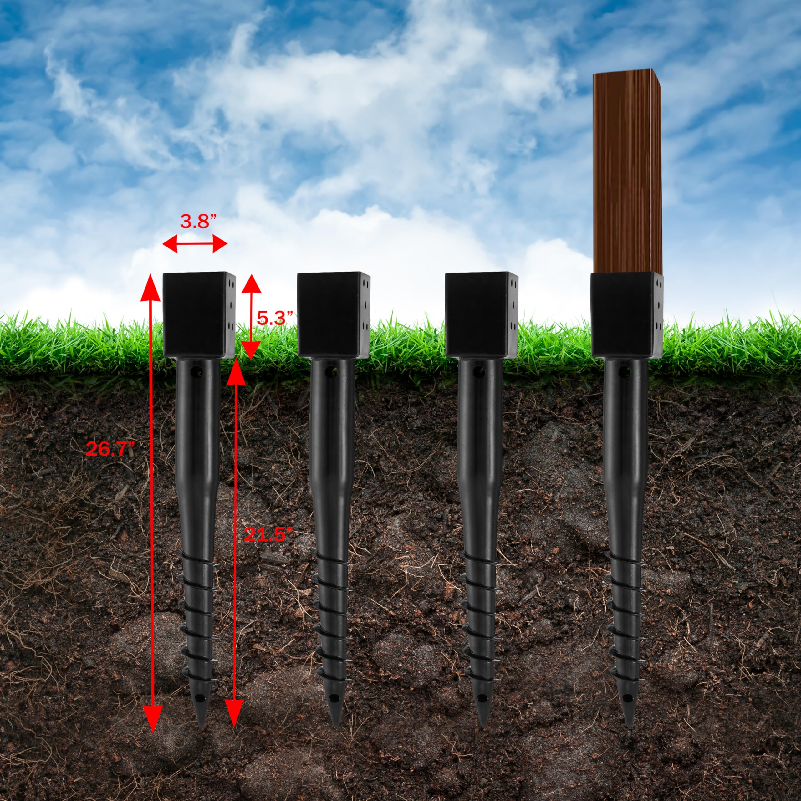 LADECH Premium No Dig Ground Anchor β DIY Screw in Post Stake β 27 Inch β Fits Standard 4x4 Post (3.5" X 3.5" Inch) β Great for Mailbox Posts and Fence Posts (Set of 1)