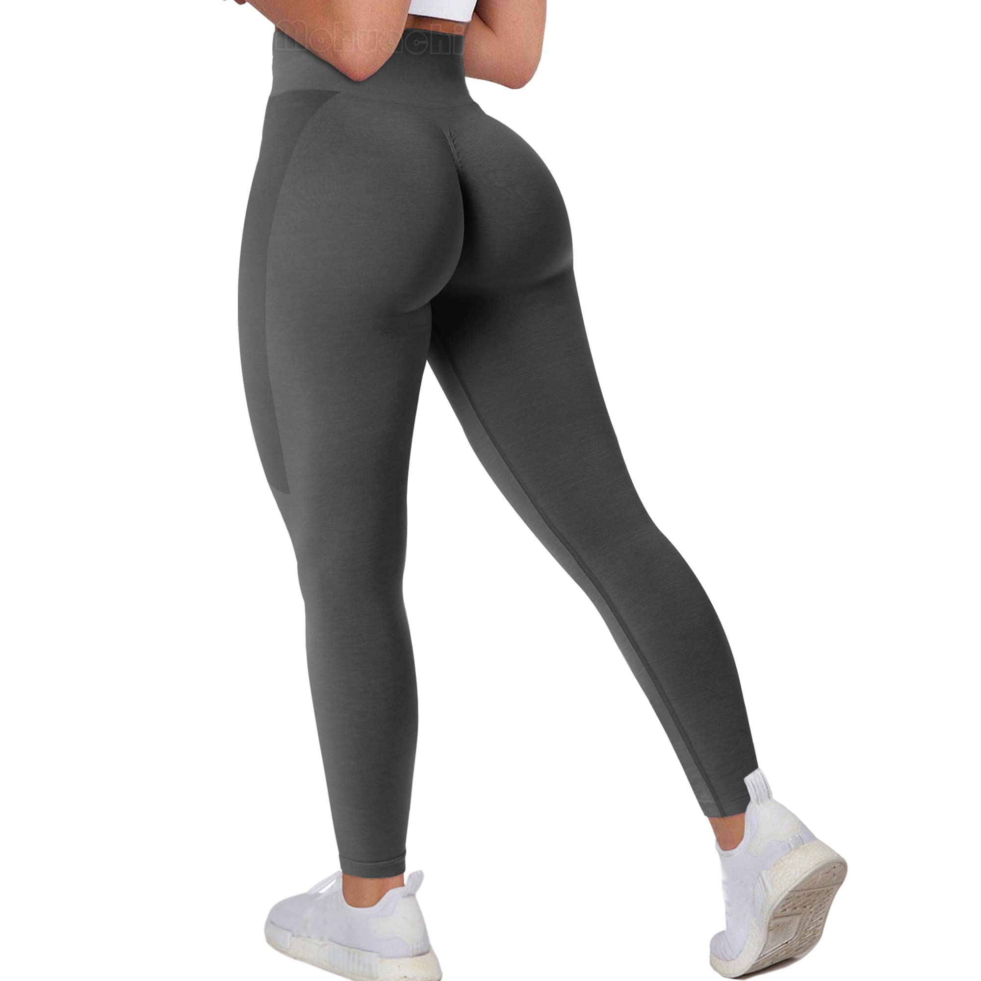 MOHUACHI Butt Lifting Workout Leggings for Women High Waisted Yoga Pants Scrunch Butt Gym Seamless Booty Tights (#1 Gray,Large)
