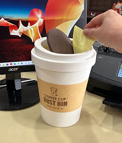 UW UNIWARE THE NAME YOU TRUST 2 LT Coffee Cup Mini Trash Can with Lid Countertop Trash Can for Desk Office Coffee Top, Swing Top Trash Bin (Brown)