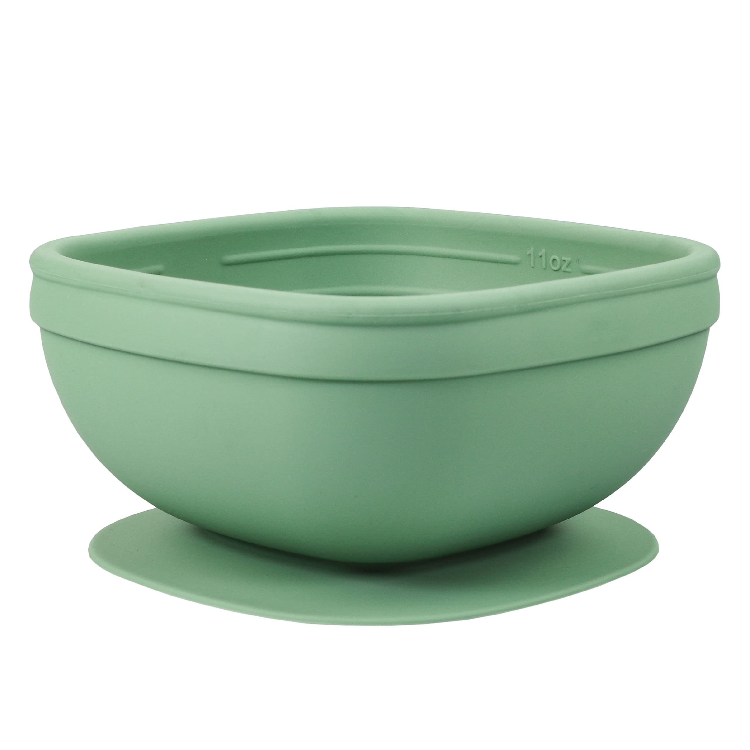 Re Play Sustainables Silicone 11 oz. Suction Bowl with Silicone Press In Lid - Made with Medical-Grade Platinum Silicone - With Lid - Sage