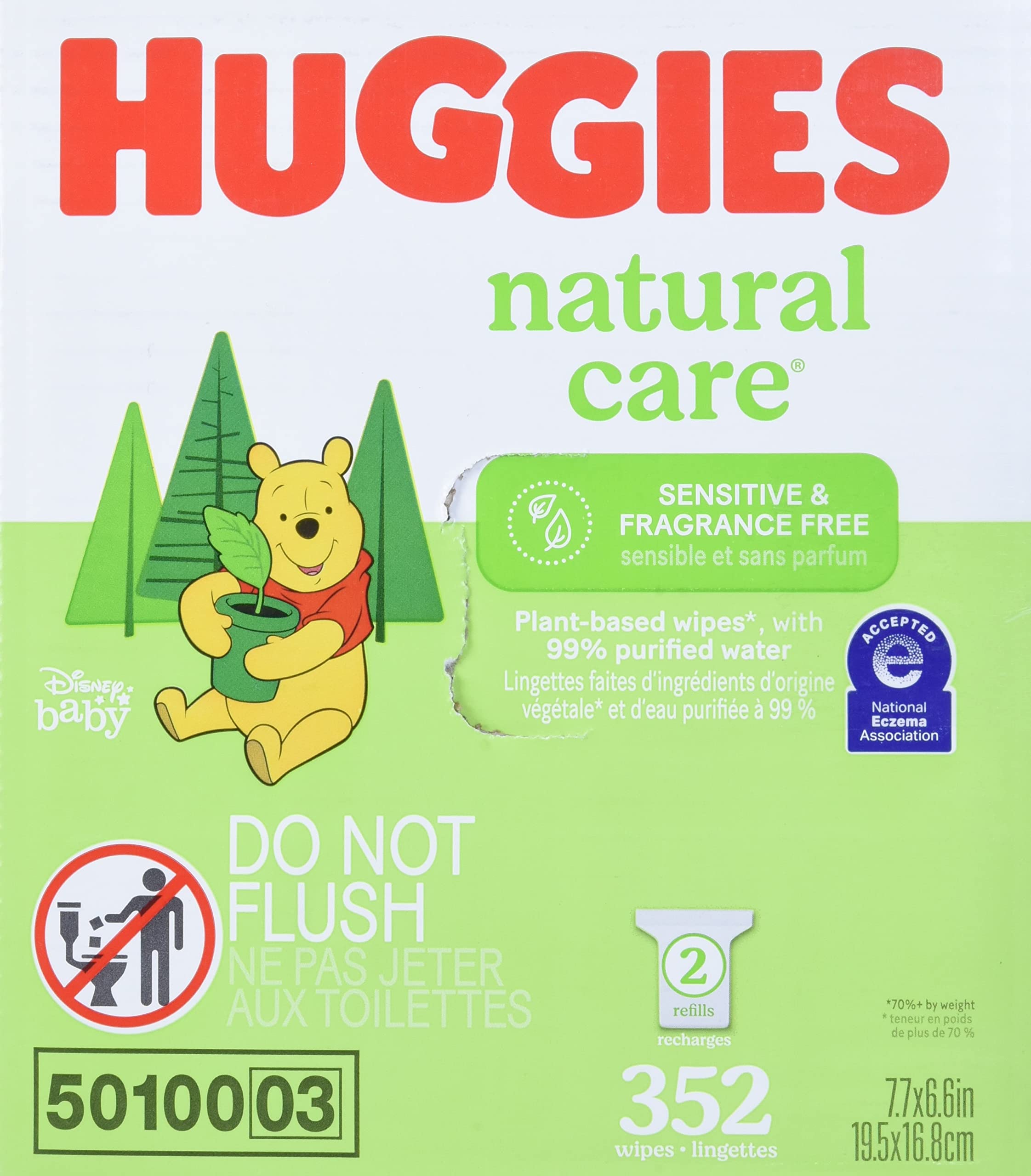 HUGGIES Natural Care Unscented Baby Wipes, Sensitive, 2 Refill Packs (352 Total Wipes)