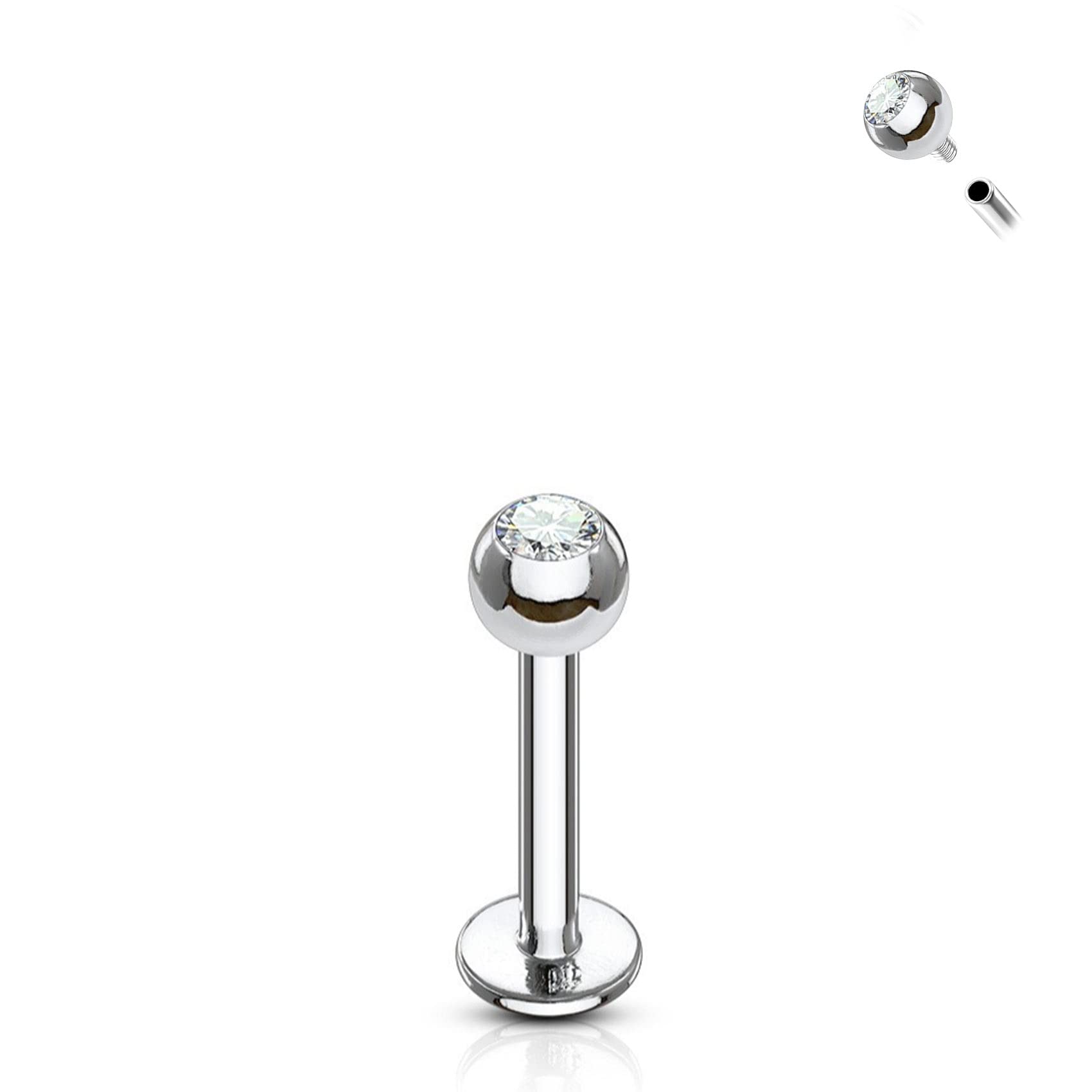 Mooncrush Jewelry G23 Soild Titanium 6MM Tragus Earring Internally Threaded 16g Cartilage Earring Stud Flat Back Helix Piercing Jewelry Surgical Steel