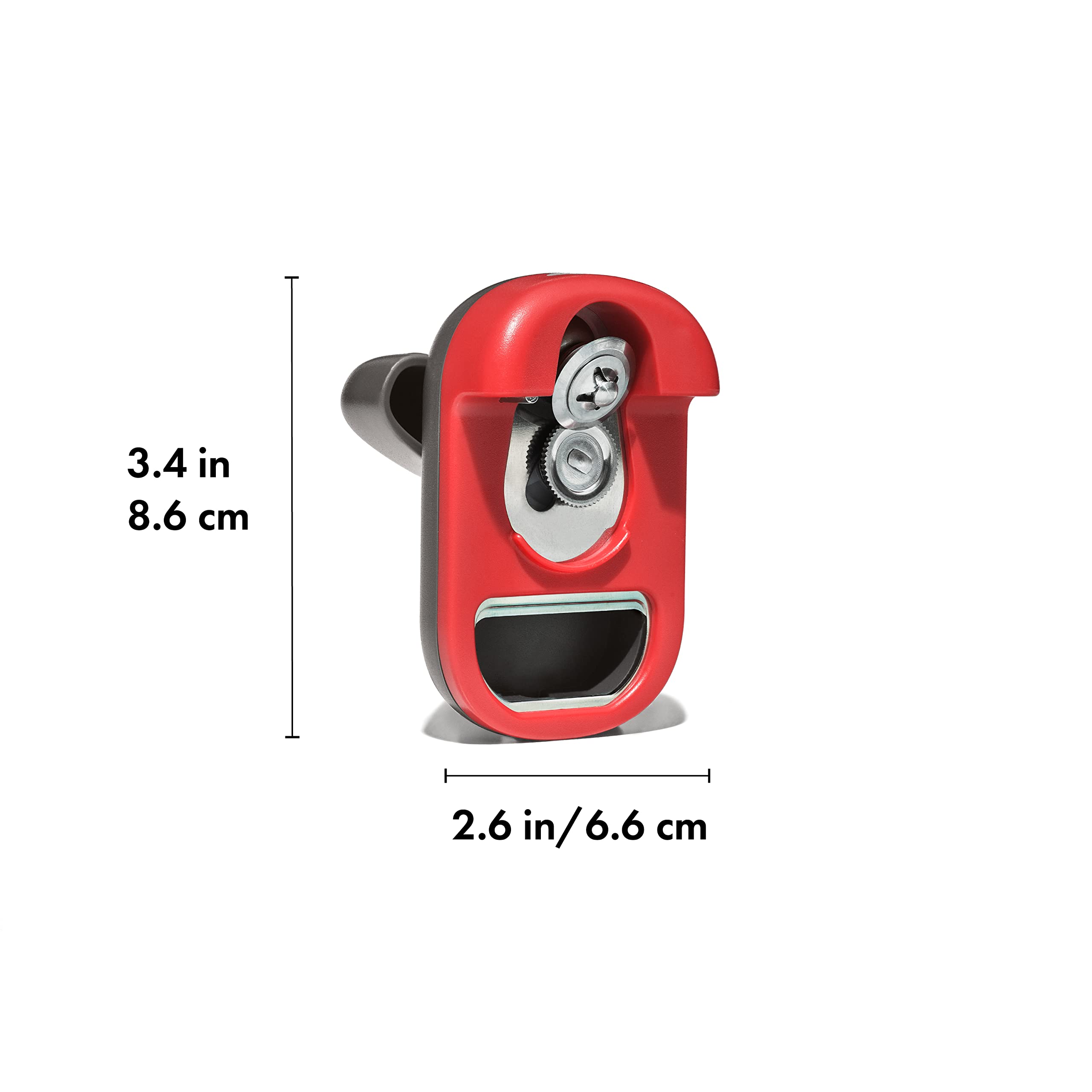 OXO Outdoor Kitchen Compact Can Opener with Built-In Bottle Opener,Red/Grey
