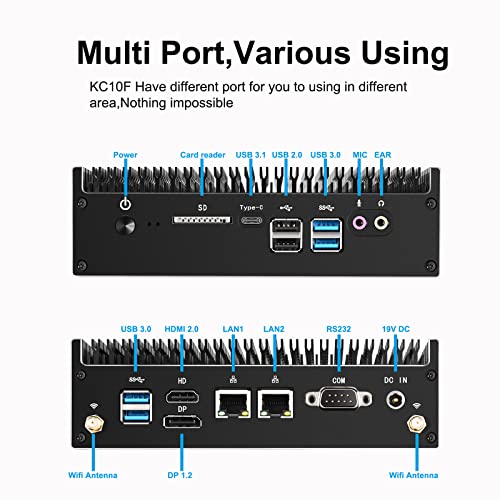 Mini PC Fanless,Intel Core i7 10510U (Up to 4.9GHZ),Windows 11 Pro/Linux, Slient Desktop Computer,16G DDR4 1TB NVME SSD, Metal Case,Dual Gigabit Ethernet,Support Auto Power on