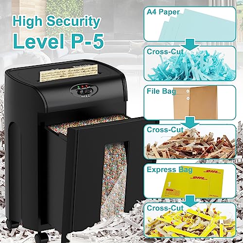 Woolsche Paper Shredder, 10-Sheet Micro Cut with 4.76-Gallon Pull Out Basket, P-6 Security Level, 3-Mode Design Shred Paper and CD/Credit Card, Durable&Fast with Jam Proof System Shredder for Office