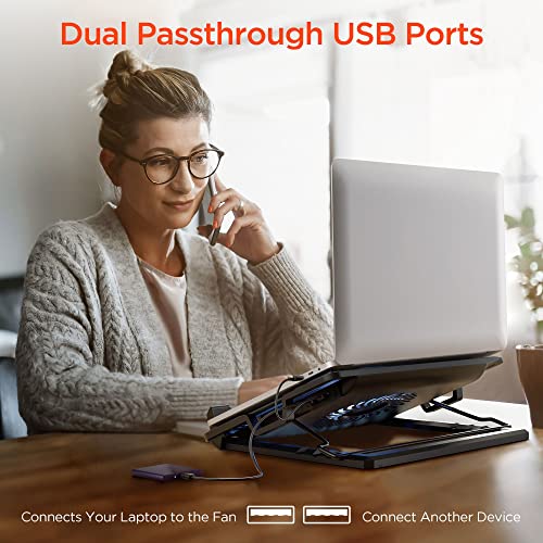 Laptop Cooling Pad Stand Built-in Quiet Fans, USB Ports, Adjustable Heights Ergonomic Comfortability Notebook Riser All Laptops MacBook Pro Air & More