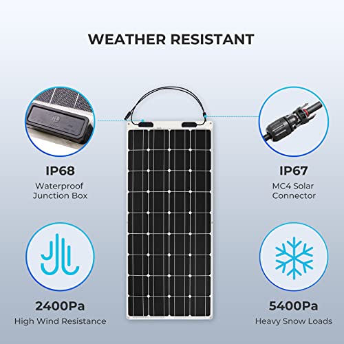 Renogy Flexible Solar Panel 100 Watt 12 Volt Monocrystalline Semi-Flexible Bendable Mono Off-Grid Charger for Marine RV Cabin Van Car Uneven Surfaces
