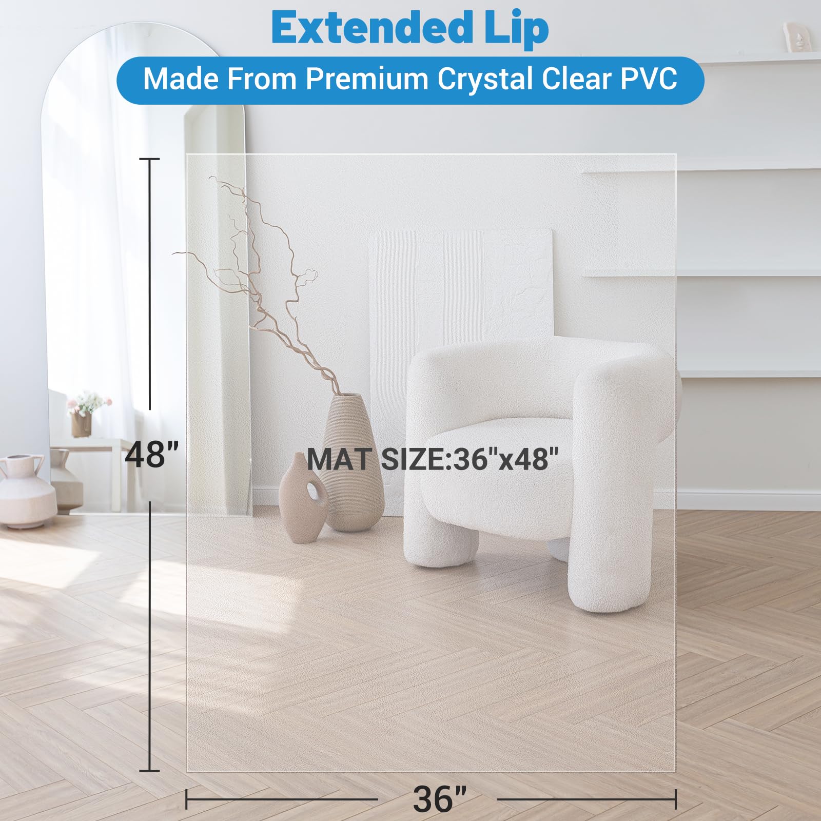 Luxstep Office Chair Mat for Carpet,Chair Mat for Carpet,Heavy Duty Hardwood/Tile Floor Protector,Easy Glide Desk Chair Mat for Work,Study,Dining and Gaming with Extended Lip, Crystal Clear(36βx 48β)