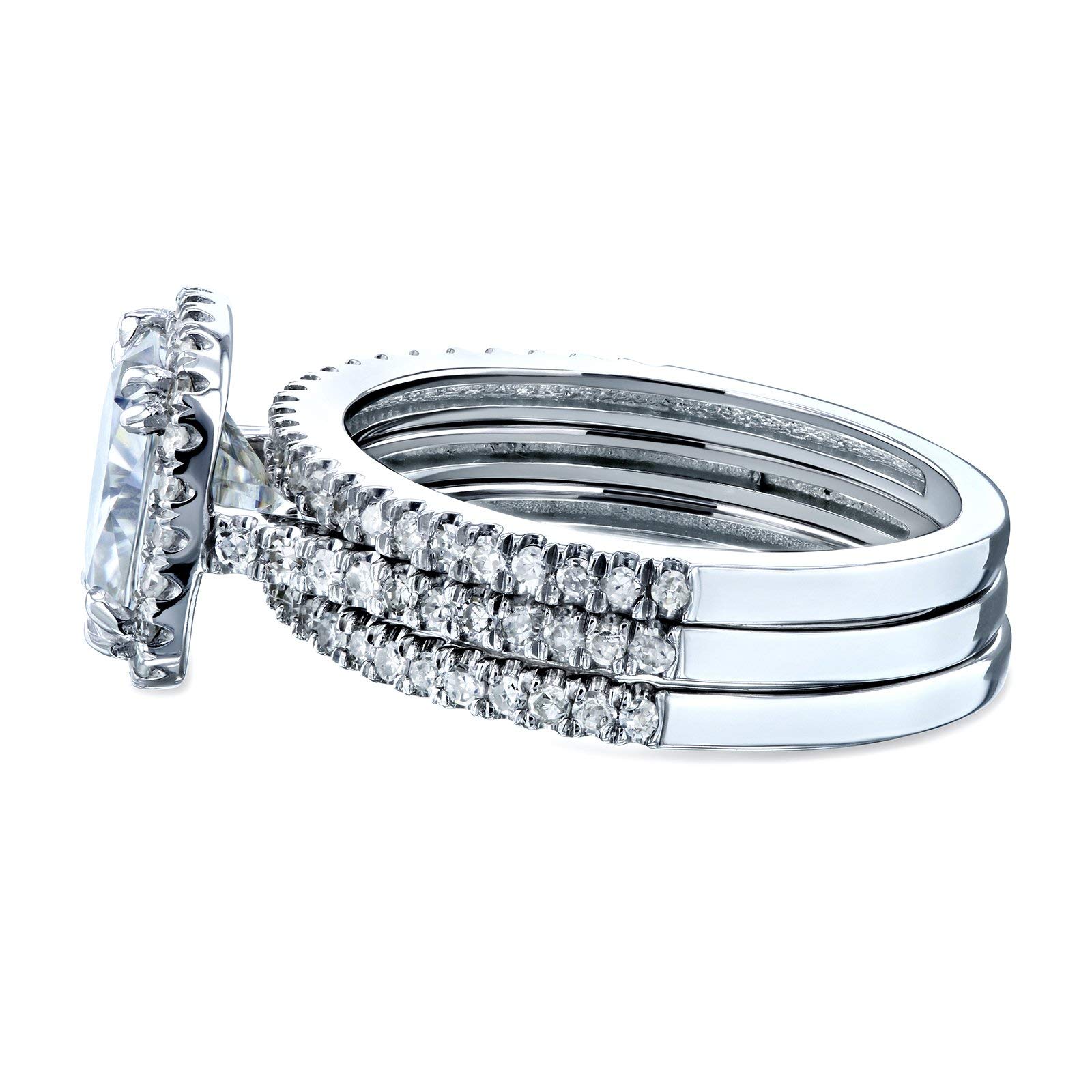 Kobelli Cushion Brilliant Moissanite Halo Bridal Wedding Rings Set 2 1/2 CTW 14k White Gold (DEF/VS, GH/I), 6.5
