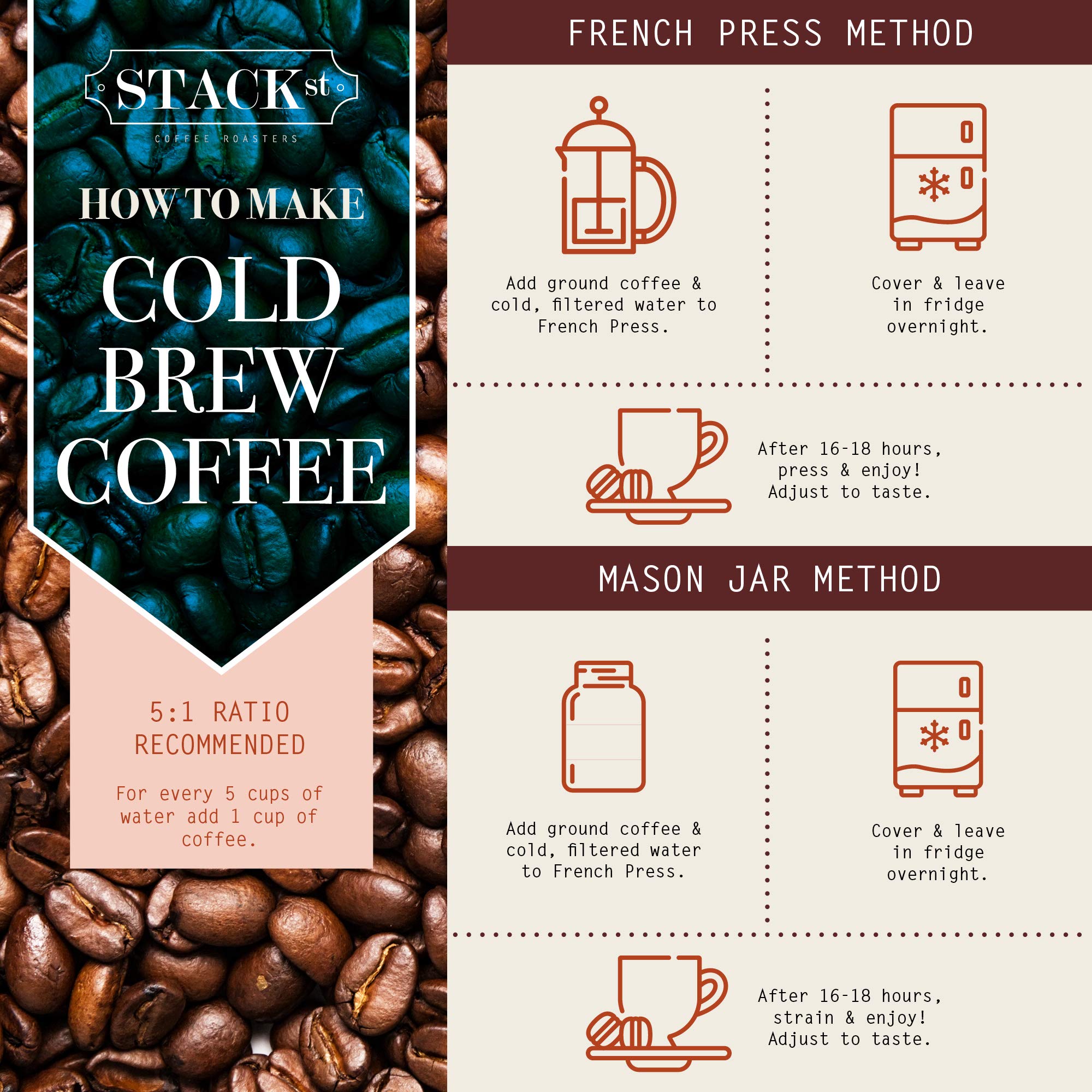 Organic Cold Brew Coffee Coarse Ground 1 LB - Colombian Supremo Reserve Flavor Dark Roast Coarse Grind - 100% Arabica Beans - Handcrafted, Single Origin, Micro Roast, Direct Trade – By Stack Street