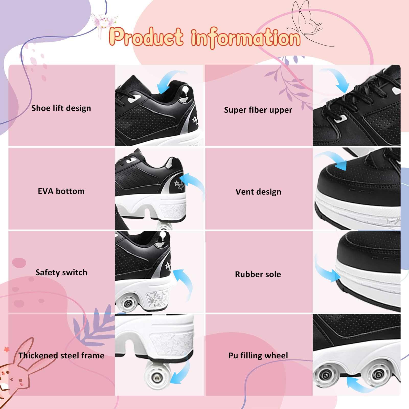JZYUN Clock Double-Row Deform Wheel Roller Skates, 2 in 1 Retractable Pulley Skating Shoes, Invisible Automatic Walking Shoes, Outdoor Sneakers for Exercising and Hiking