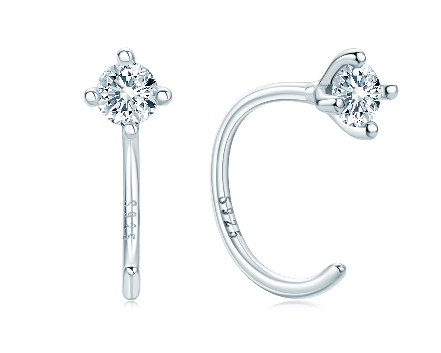 Moissanite Cartilage Hoop Huggie Earrings for Women Sterling Silver, Dainty Tiny Hoop Stud Cartilage Piercing Earrings for Women