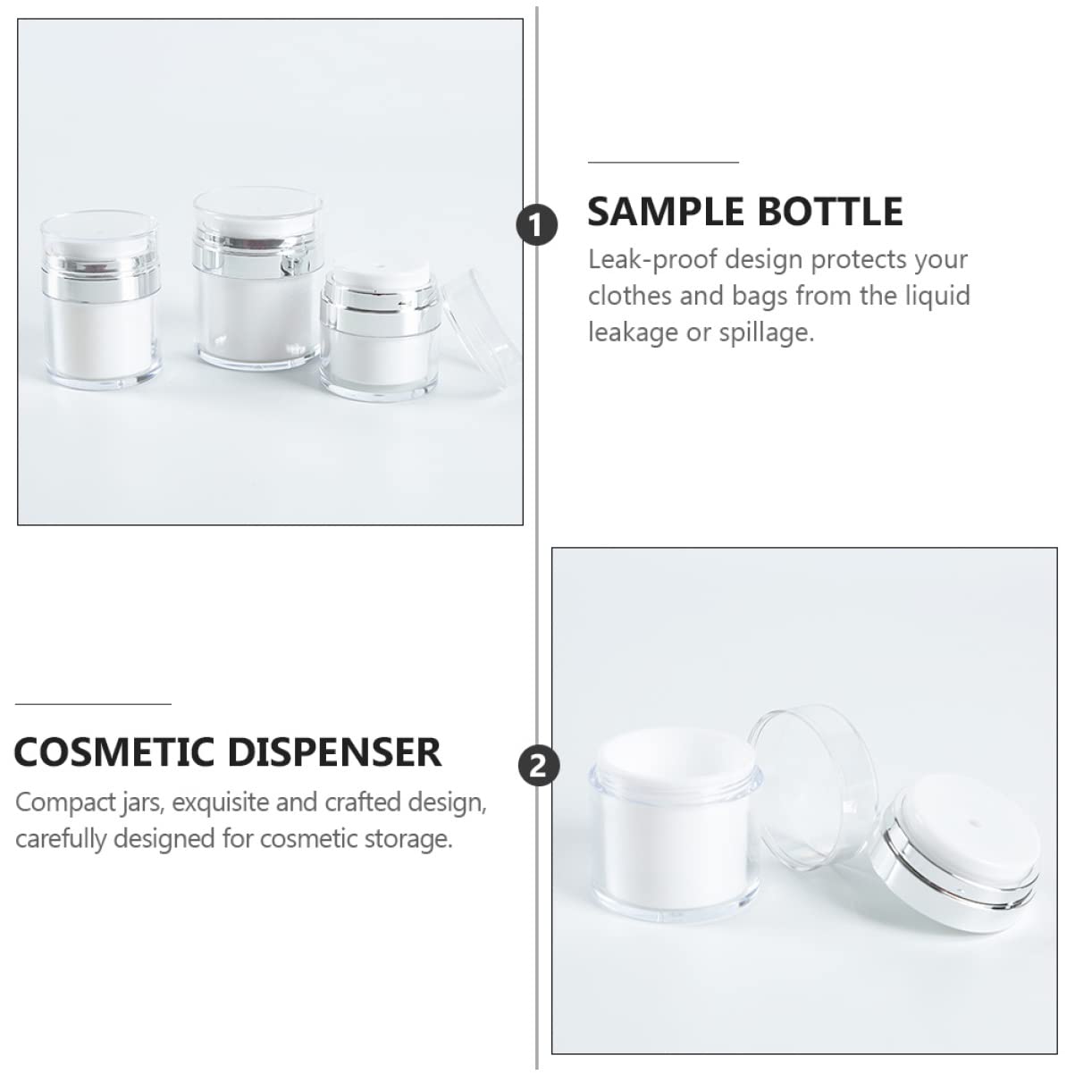 Travel Container Empty Refillable Cosmetic airless Pump Jars Empty airless Cosmetic Container airless Lotion Dispenser Air Pump Bottles Vacuum Container (Size : 7.5x6.2x6.2cm)
