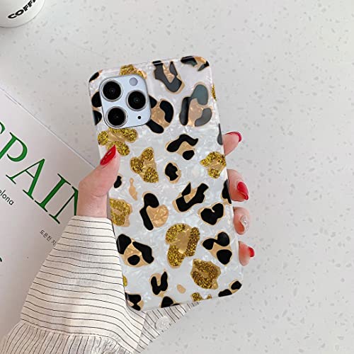 J.west iPhone 11 Pro Max Case 6.5 inch, Luxury Sparkle Translucent Clear White Leopard Print Animal Cheetah Soft Silicone Phone Cover Case for Girls Women Slim Design Protective Case