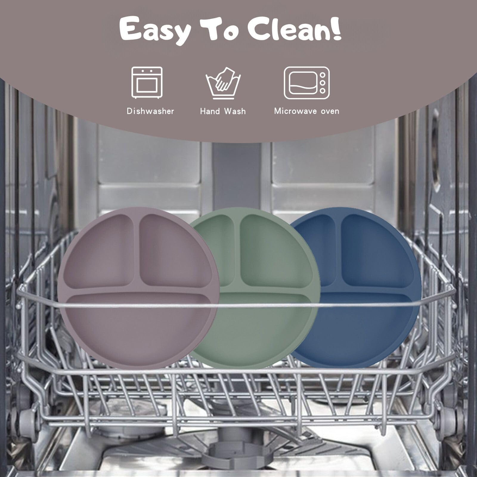 Little Buddies 100% Silicone Suction Dishware Plates for Toddlers and Babies | Dishwasher and Microwave Safe | 3 Pack | Blue, Gray, Green