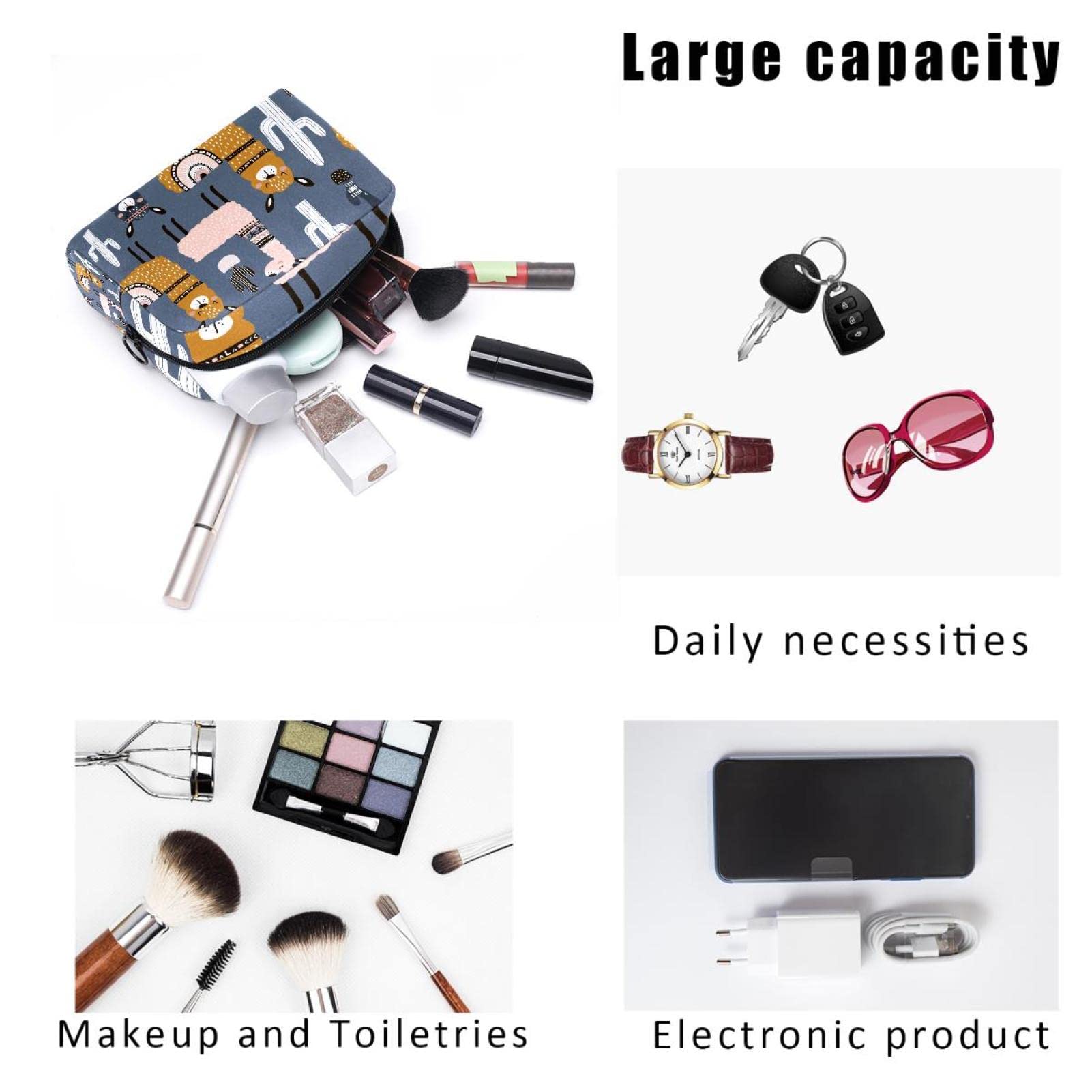 TBOUOBT Cosmetic Travel Bags, Makeup Case, Makeup Bag for Toiletries, Llama Cactus Cartoon