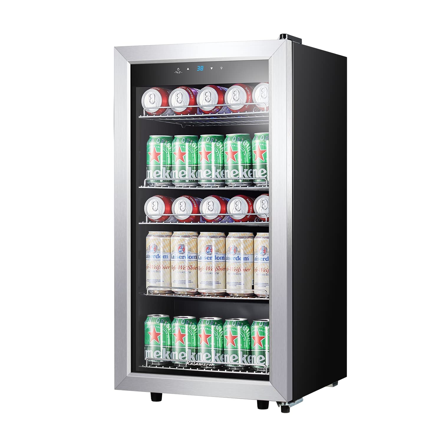 Kalamera 24 inch Stainless Steel Beverage Refrigerator, Under Counter Beverage Cooler for 154 Cans with 32-41℉ Temperature Range - Soda and Beer Refrigerator with Soild Stainless Door