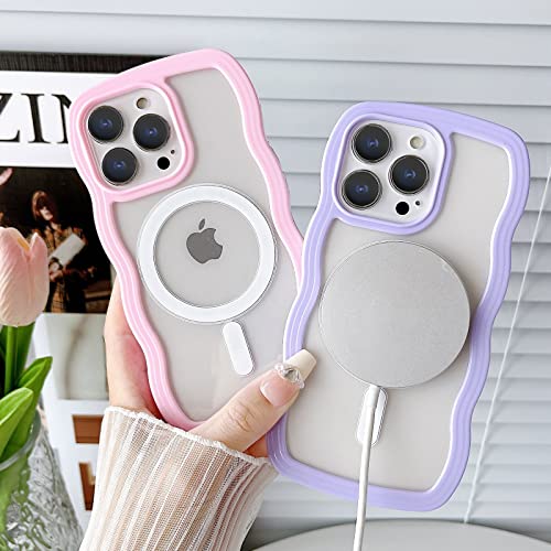 Yeddabox Compatible for iPhone 14 Pro Case with Magsafe, Wave Magnetic Phone Case Cute Water Ripple Candy Colors Frame Shockproof for iPhone 14 Pro Phone Case for Women 6.1 Inch - Light Blue