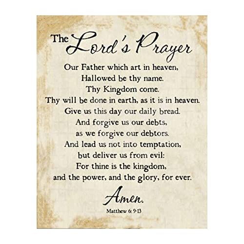 The Lords Prayer - Christian Wall Decor Print, Parchment Paper Bible Inspirational Wall Art Print, Vintage Faith Gift For Living Room Decor Aesthetic, Home Decor, Office Decor, Church, Unframed - 8x10