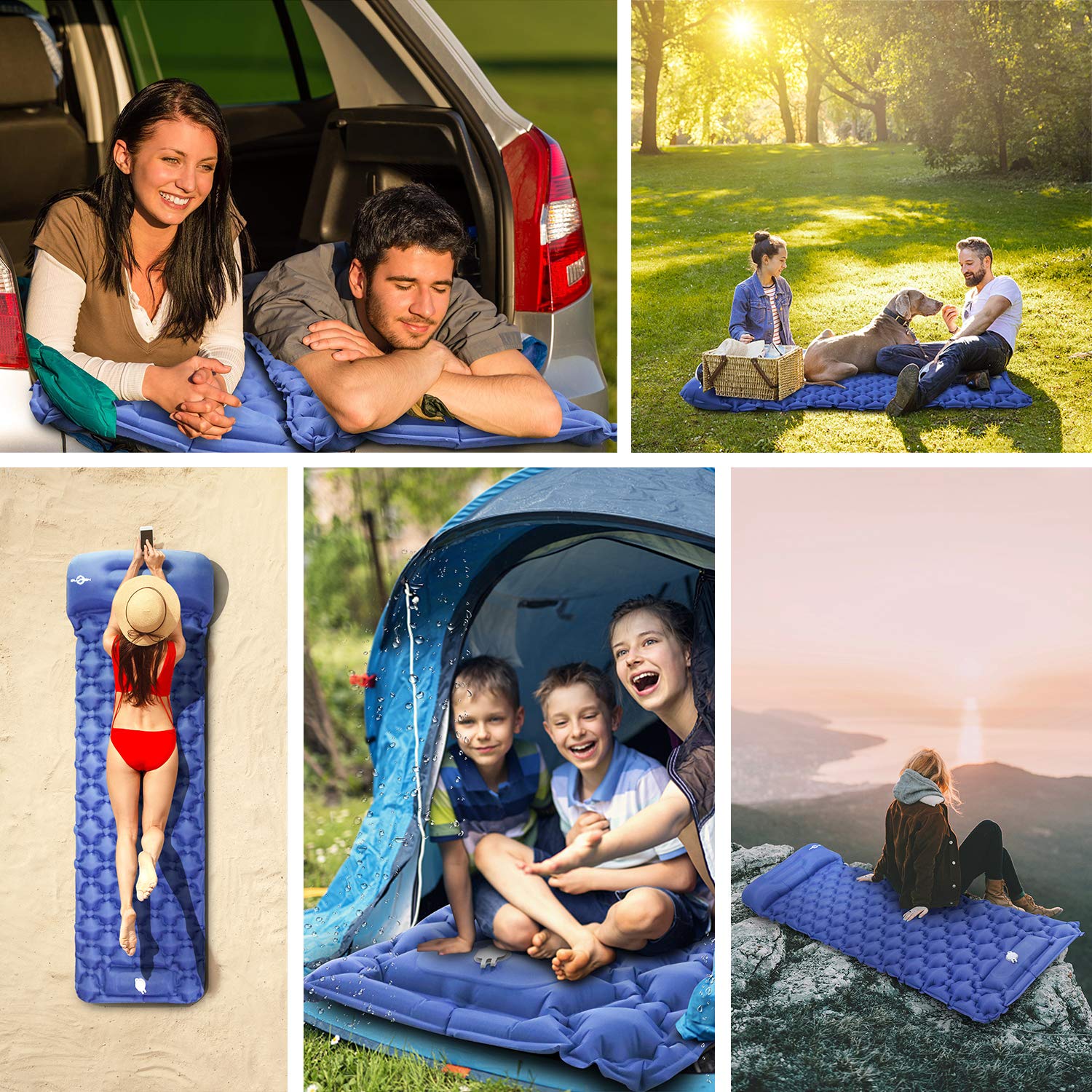 KEPLUG Inflatable Sleeping Pad for Camping, Ultralight Waterproof Sleeping Mat w/Pillow, Foot Pump Quick Inflation & Deflation, Thick Air Mattress for Backpacking Hiking Tent Travel - Blue