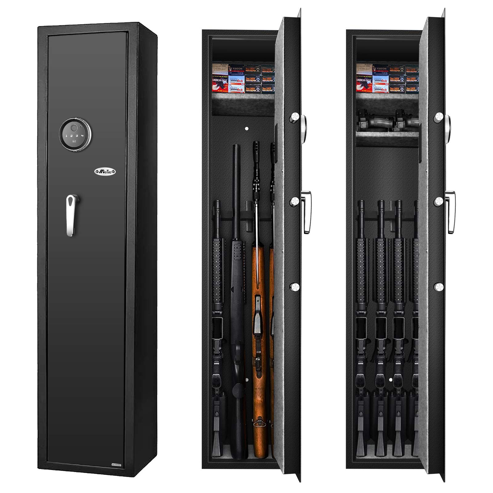 LANGGER V Gun Safe for Rifle, Upgraded Digital Quick Access 3 Gun Rifle Gun Security Cabinet for Rifle Shotgun Firearms with 180-Degree Full Access Door and Removable Storage Shelf