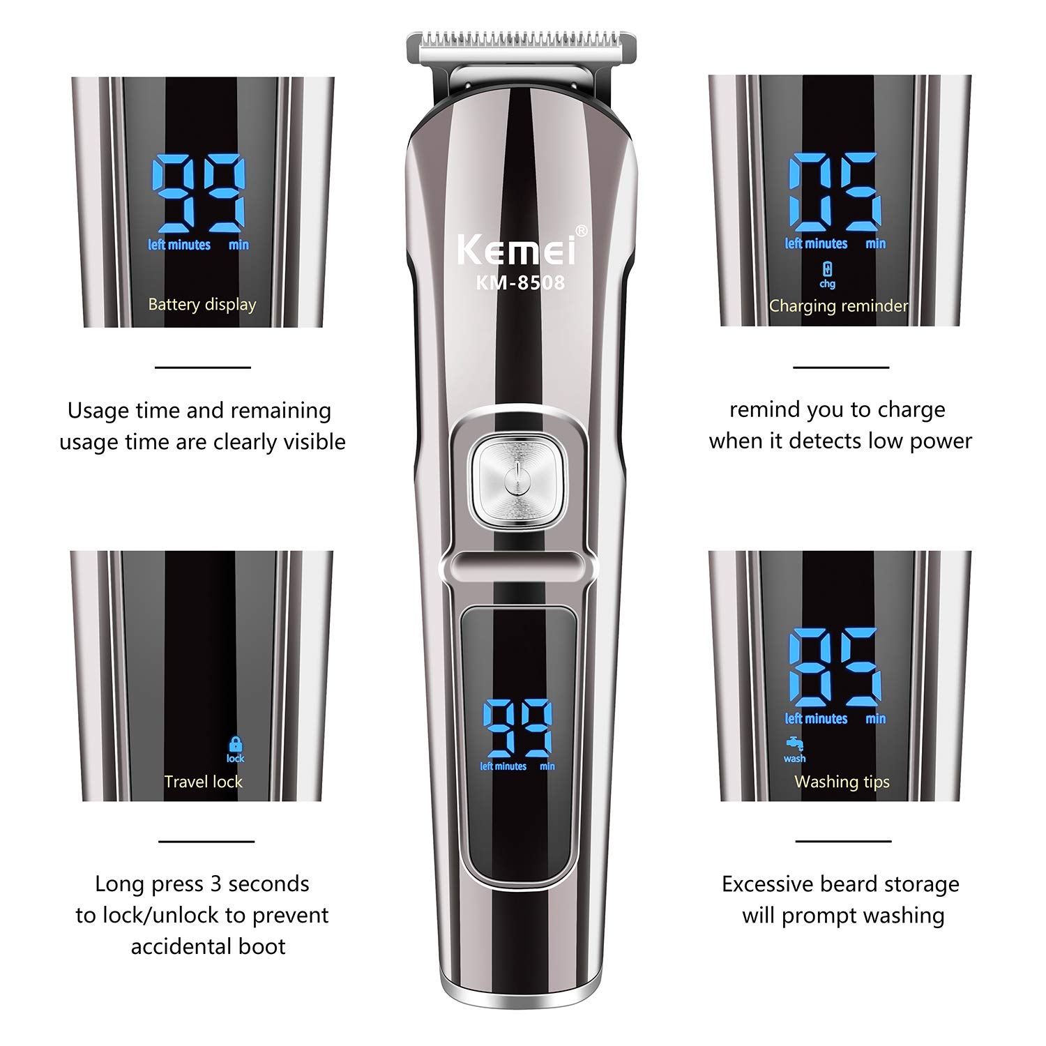 Kemei Hair Clippers Beard Trimmer Mens Grooming kit with Trimmer for Beard, Head, Body, and Face Cordless Waterproof 16 in 1