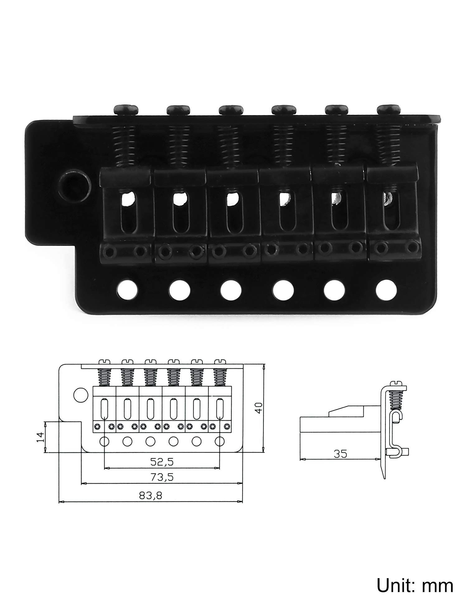 Metallor 6 String Guitar Tremolo Bridge with Whammy Bar for Fender Strat Squier Style Electric Guitar Black.