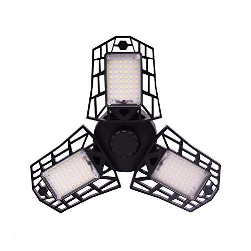 LED Garage Light, 60W Collapsable Garage Ceiling Lights 6000 Lumens, CRI 80 Shop Light for Garage, Tribright Mining Lamps with 3 Adjustable Panels, LED Light Bulbs for Basement Warehouse Etc.(1 Pack)