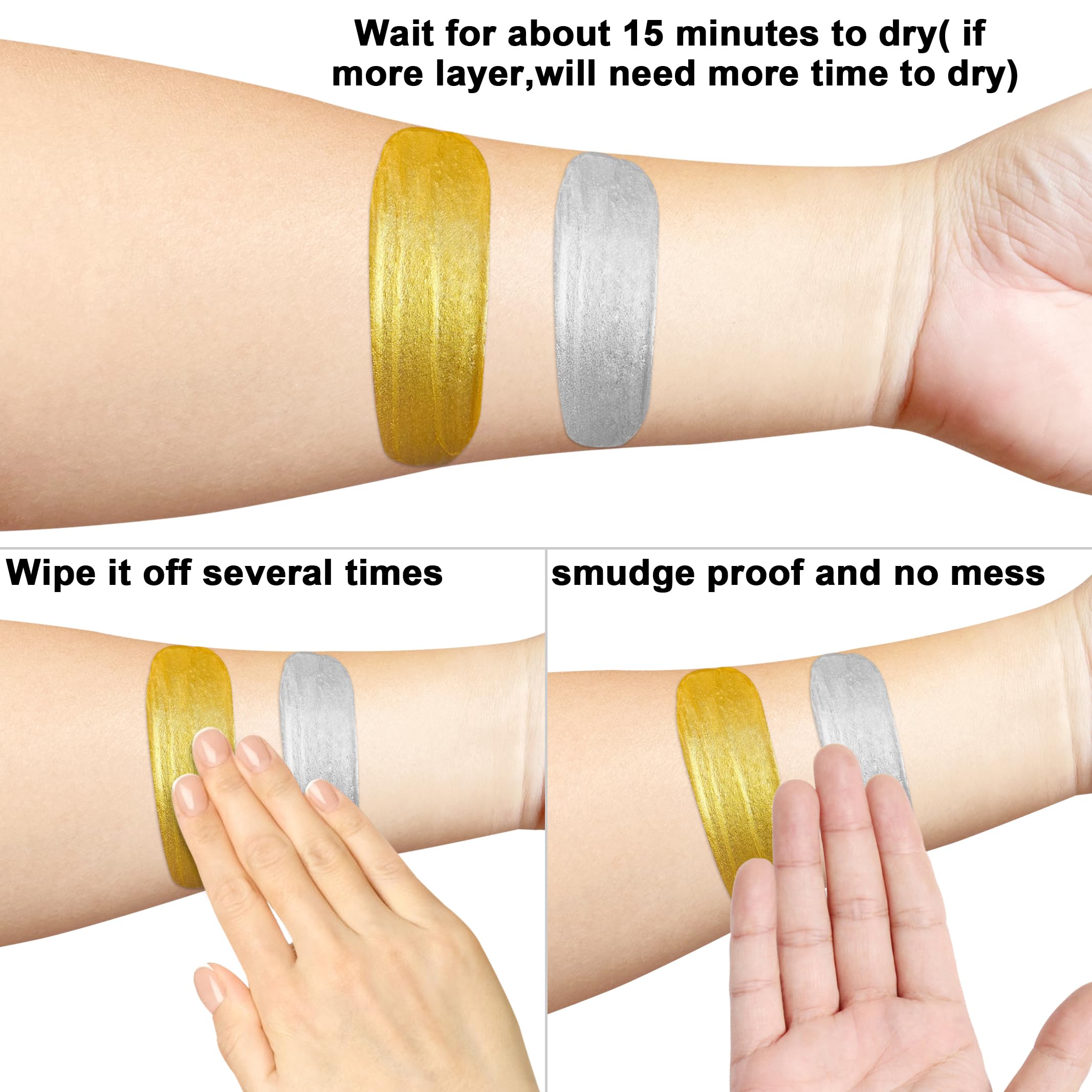 MEICOLY Cream Gold Face Body Paint,2.1Oz Smudge-proof Gold Body Paint,Water Based Washable Full Body Paint for Adults and Kids,Halloween SFX Special Effects Christmas Highlight Makeup,Metallic Gold