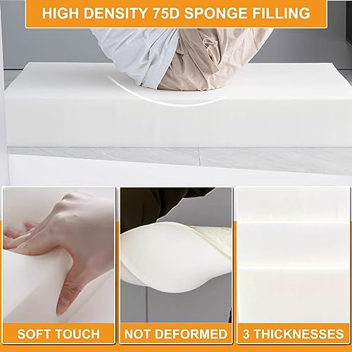 Vlimus Custom Bench Seat Bay Window Cushions Indoor Outdoor Furniture Cushion Replacement 75D Upholstery Foam Non Slip Backing for Sofa Chairs Patio Garden