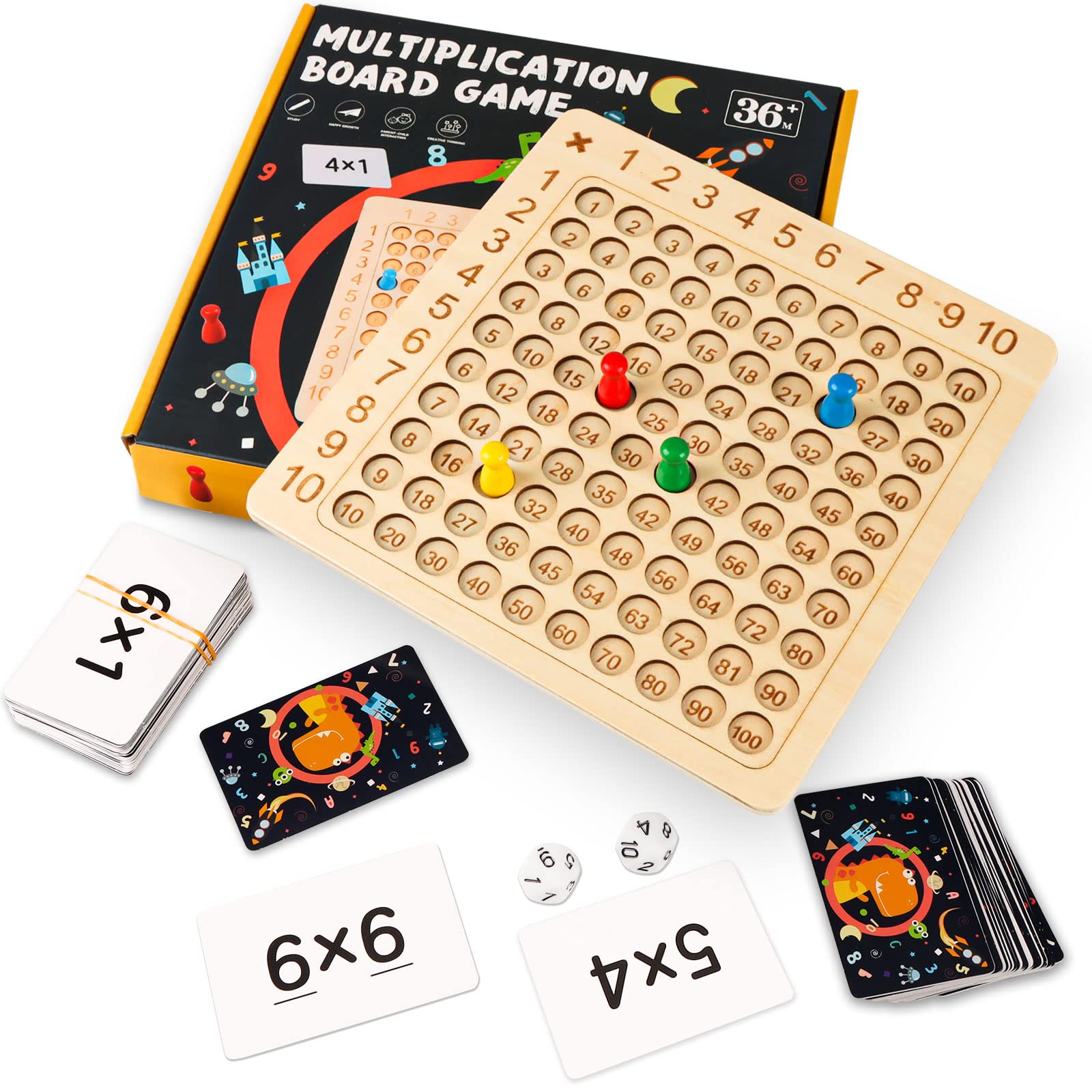 Pigdun Wooden Math Multiplication Board,Math Multiplication Board Games,Math Table Board Game,Educational Board Games Wooden Math Blocks Board for Toddlers Kids Over 3 Years Old