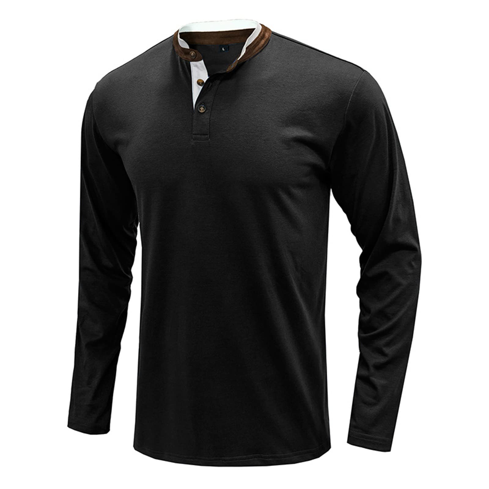 Men's Henley Cotton Casual Long Sleeve Lightweight Button T-Shirts Workout Tops Black