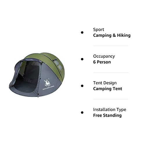 HUI LINGYANG 6 Person Easy Pop Up Tent,12.5β x 8.5β x53.5,Automatic Setup,Waterproof, Double Layer,Instant Family Tents for Camping,Hiking & Traveling,Green