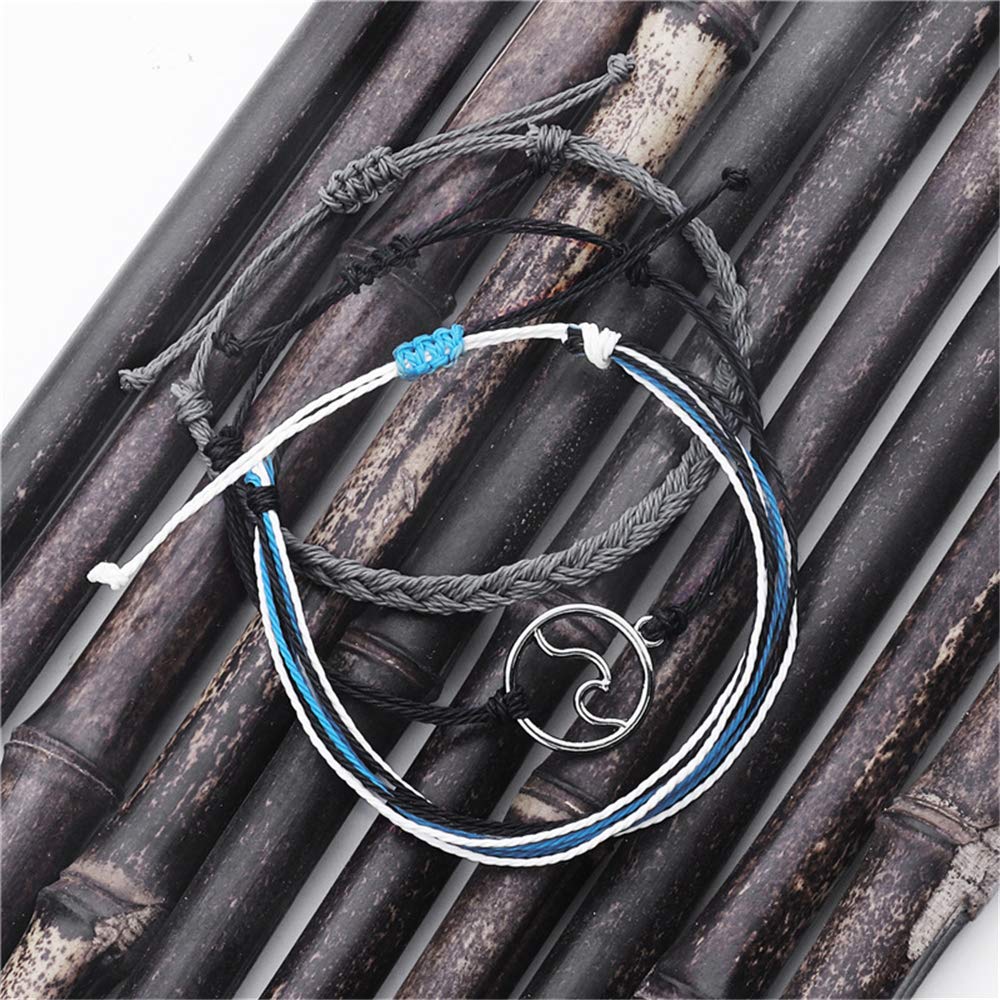 kelistom Handmade Wave Braided Wax Rope Adjustable Strand Bracelet Set Waterproof Charm Stretch Knot String Thread Bracelets Simple Life PursuitFriendship Jewelry (Pink-wave)