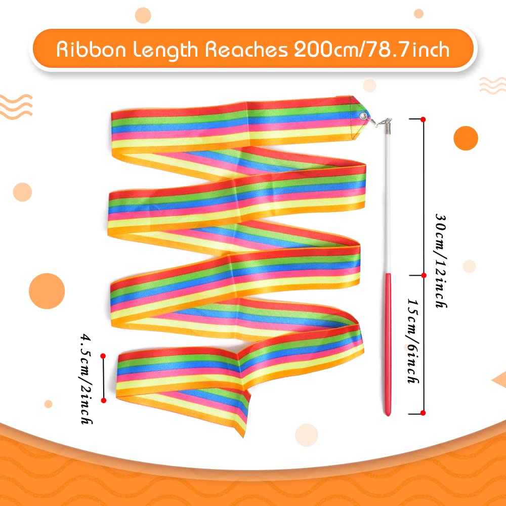 HUIANER Dance Ribbons Streamers Rhythmic Gymnastic Ribbon Wands Rods for Children Art Dances, Baton Twirling, 2 Pieces