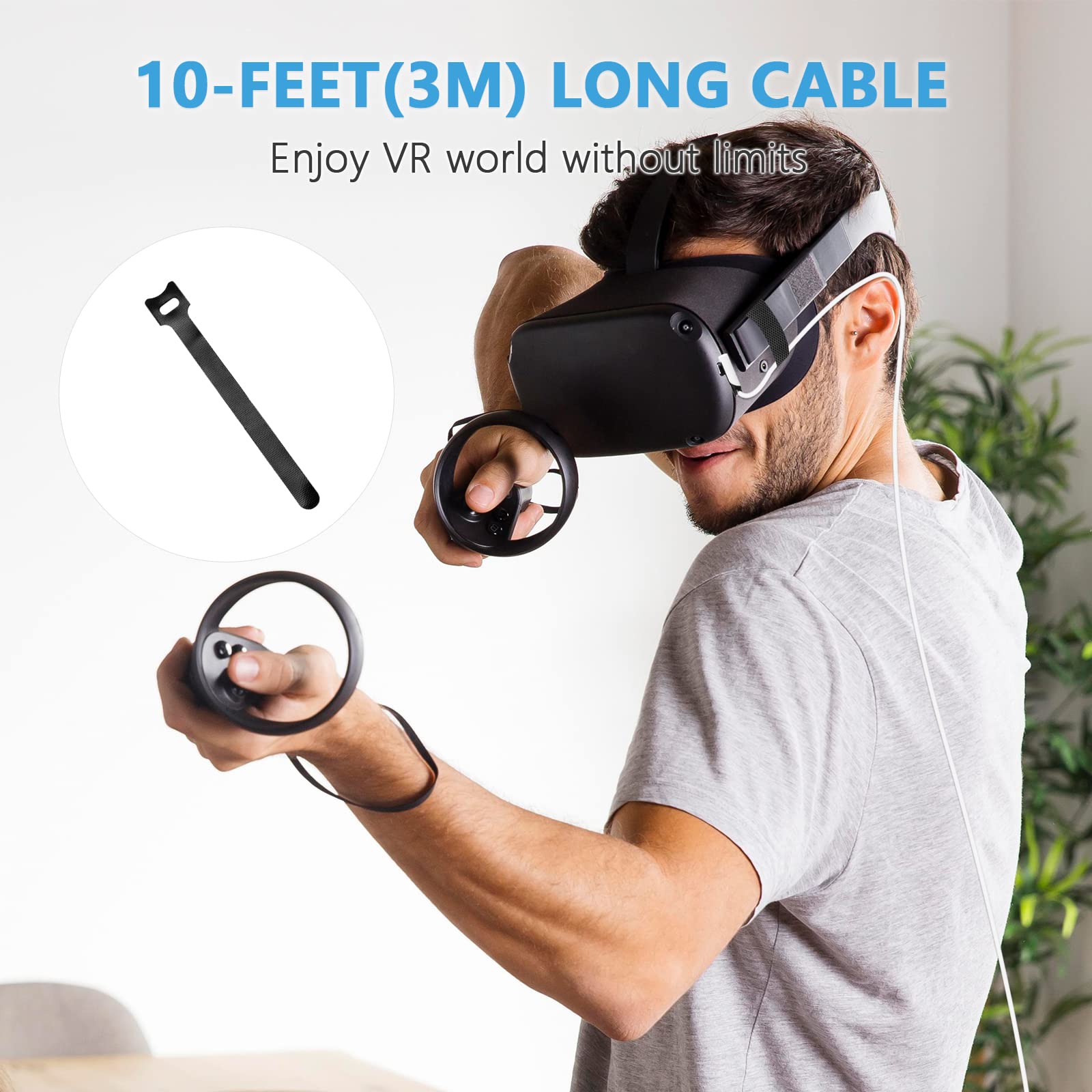 PIGETALE Link Cable 10FT Compatible with Quest 2/1 and PC/Steam VR, USB 3.2 Gen 1 USB C Cable, High Speed Data Transfer Charging Cord Right Angled USB-A to USB-C Cable for VR Headset Gaming PC