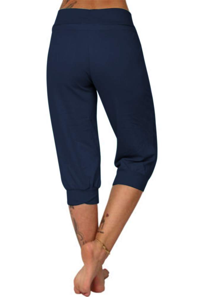 Langwyqu Womens Capri Yoga Pants Loose Comfy Lounge Pajamas Workout Athletic Capris with Pockets Navy Blue