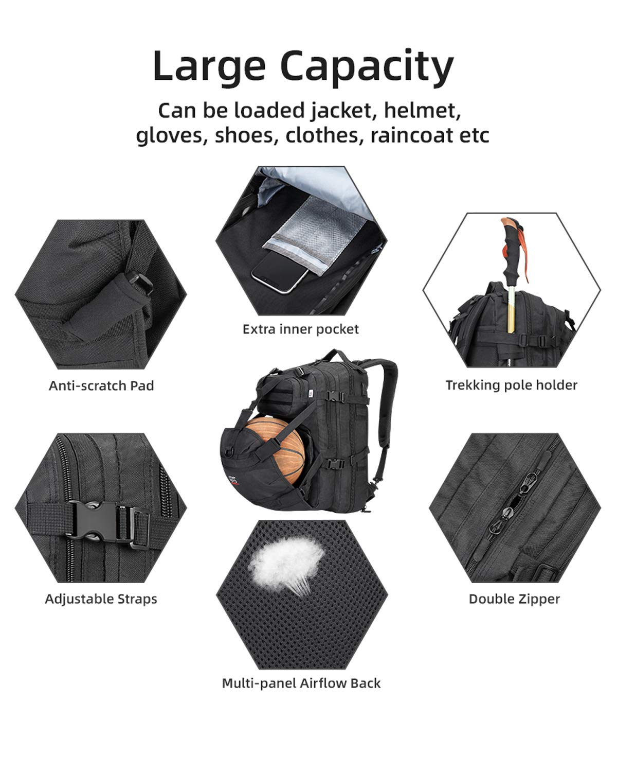 KEMIMOTO Motorcycle Helmet Backpack Bag for Men with USB Charging Port, Waterproof, Rechargeable Large Capacity Riding Backpack, 40L