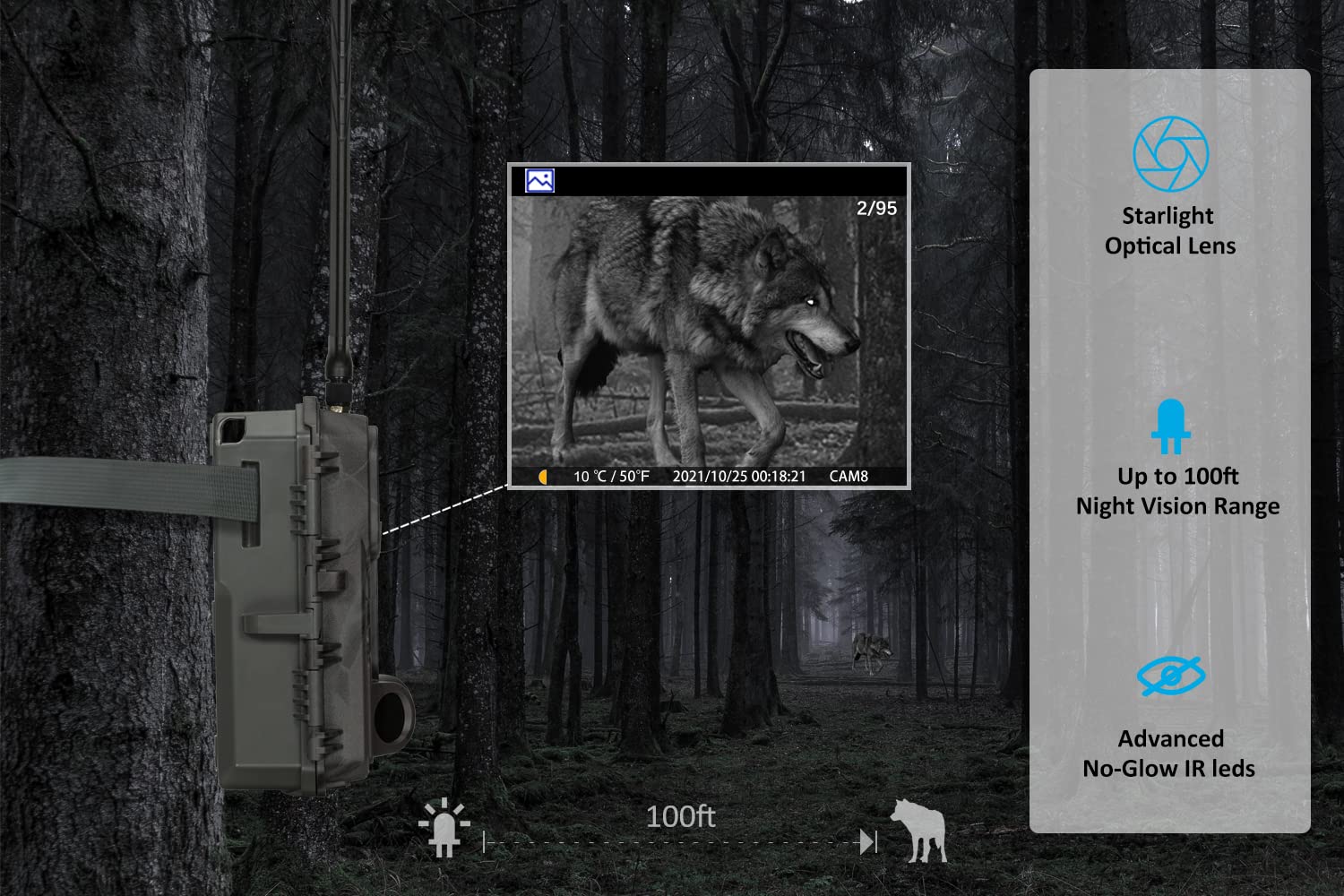 Meidase Cellular Trail Camera S950, Game Camera with 4G LTE, Clear 100ft No Glow Night Vision, Sends Picture to Cell Phone App