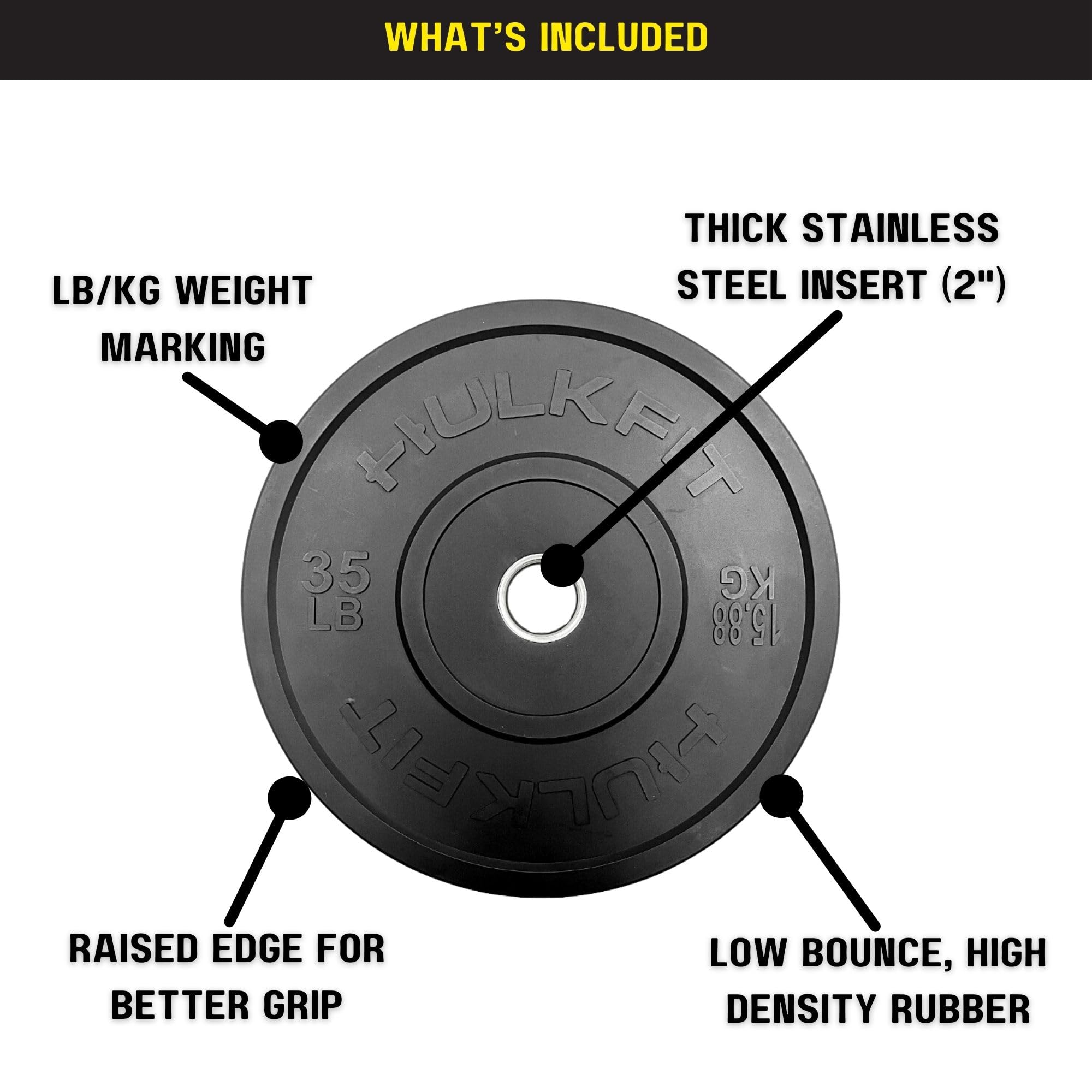 HulkFit Sport Series 2" Olympic Shock Absorbing Rubber Bumper Weight Plates for Barbells - Black 25 lb Single