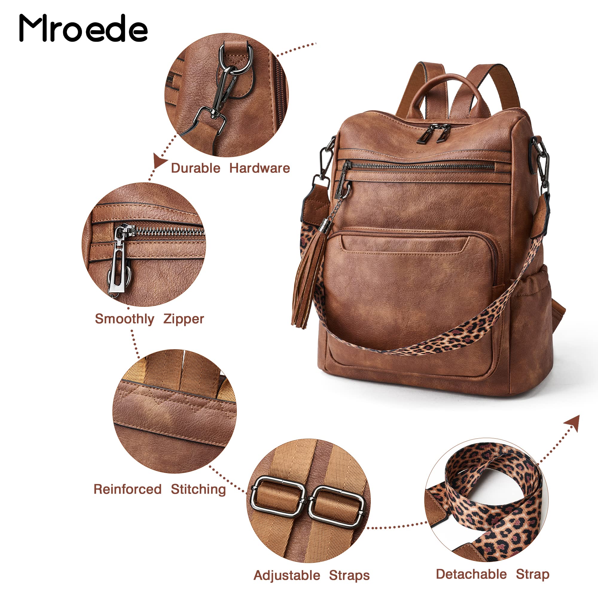 Mroede Leather Backpack Purse for Women Fashion Designer Ladies Shoulder Bags Travel Backpackā¦