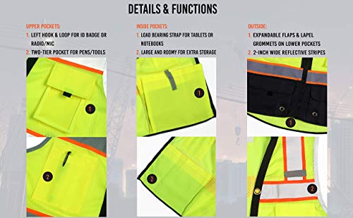 Shine Bright Safety Vest - High Visibility with Reflective Straps and Pockets – Premium, Soft, Durable, and Breathable – ANSI CLASS 2 (Size Large, Black)