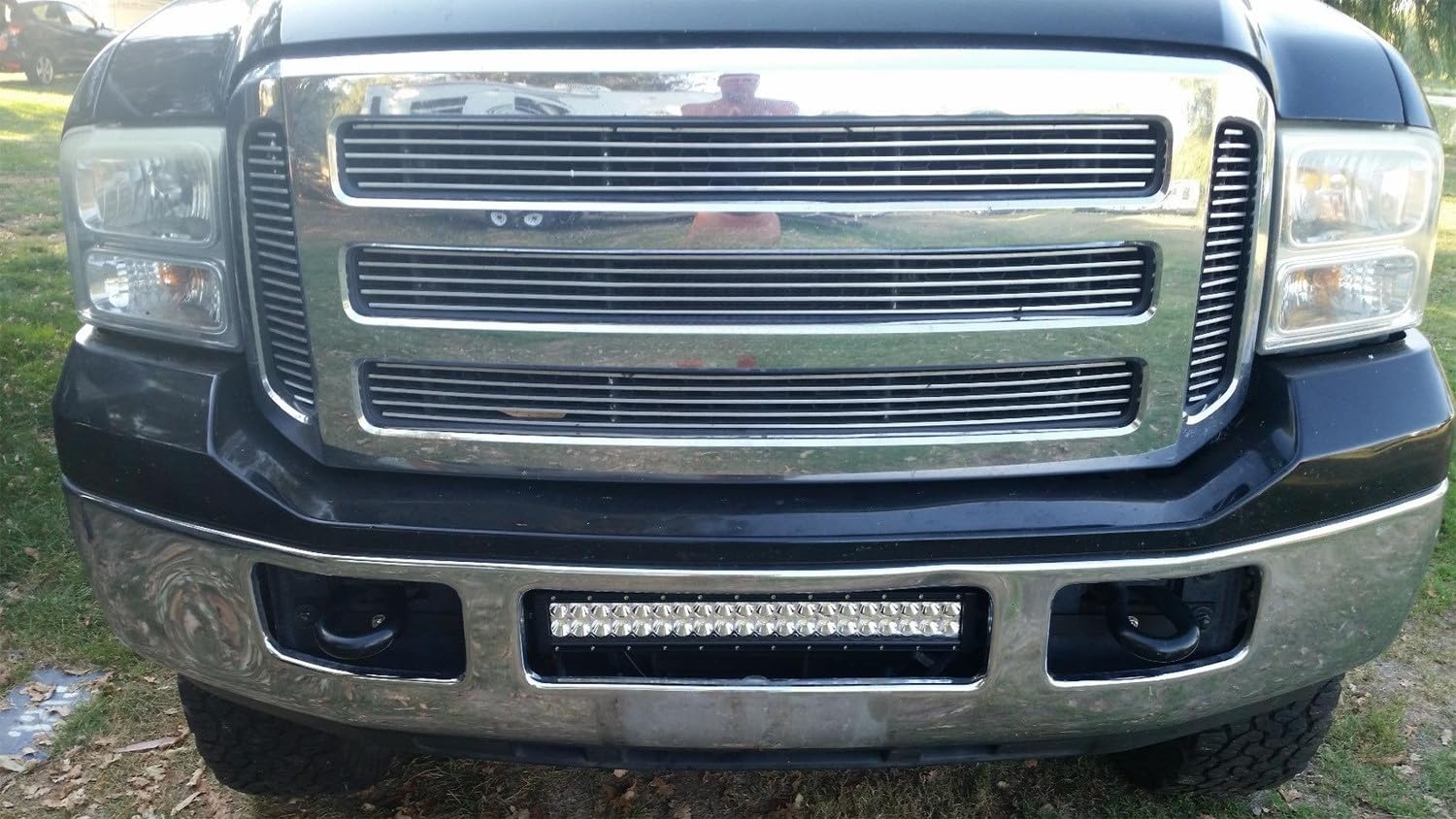 iJDMTOY Lower Grille 20-Inch LED Light Bar Compatible with 1999-2007 Ford F250 F350 Super Duty, Includes (1) 120W High Power LED Lightbar, Lower Bumper Opening Mount Brackets & On/Off Switch Wiring